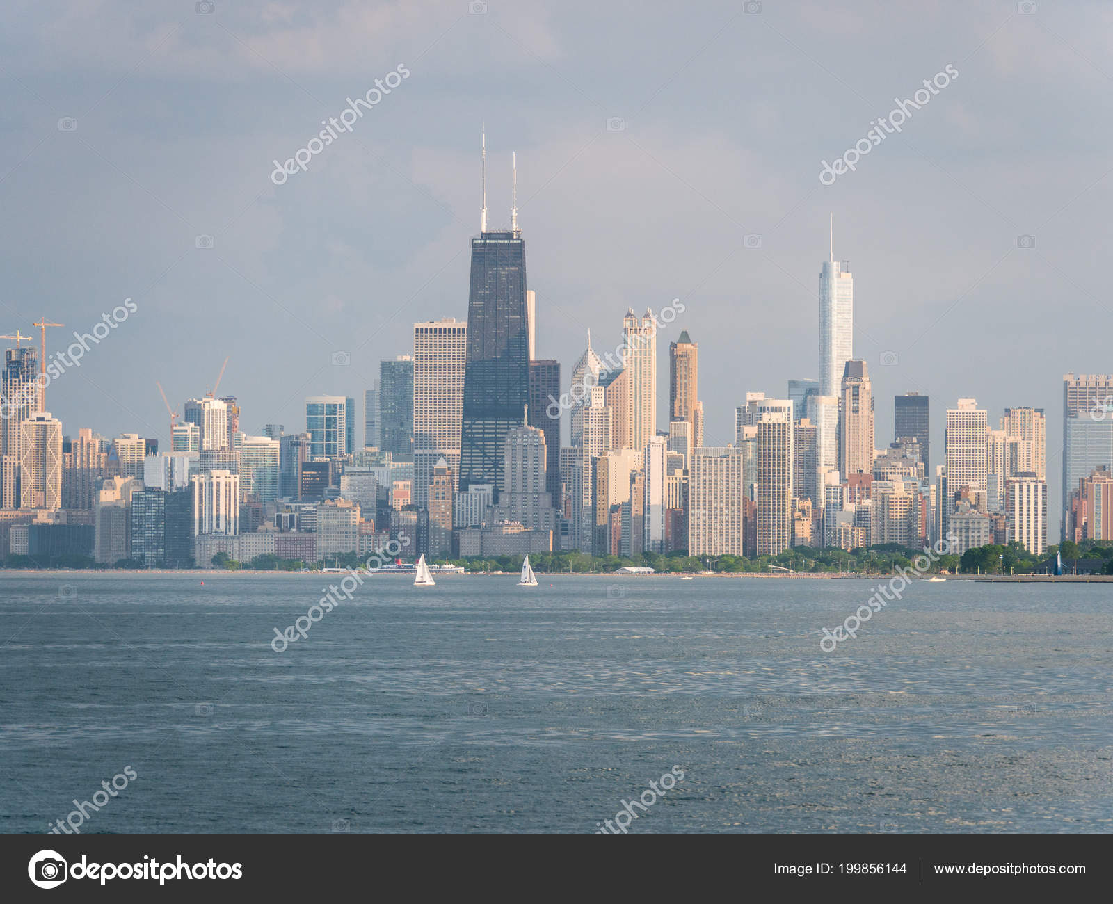 Beautiful Panoramic View Chicago Skyline New Old Skyscrapers Calm Water ...