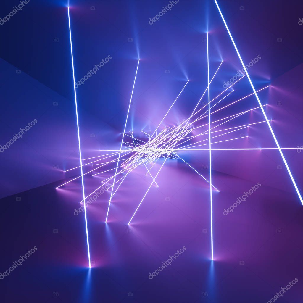 líneas cuadradas de neón ultravioleta, líneas brillantes, túnel ...