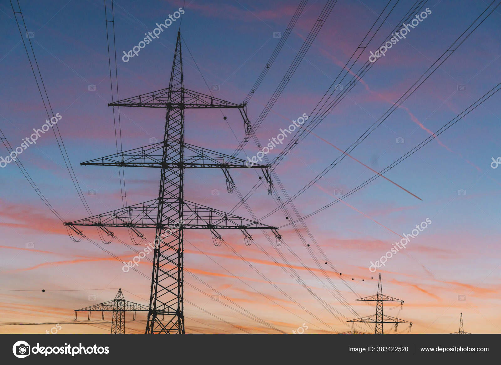Sunset Electric Power Lines — Stock Photo © rclassenlayouts #383422520