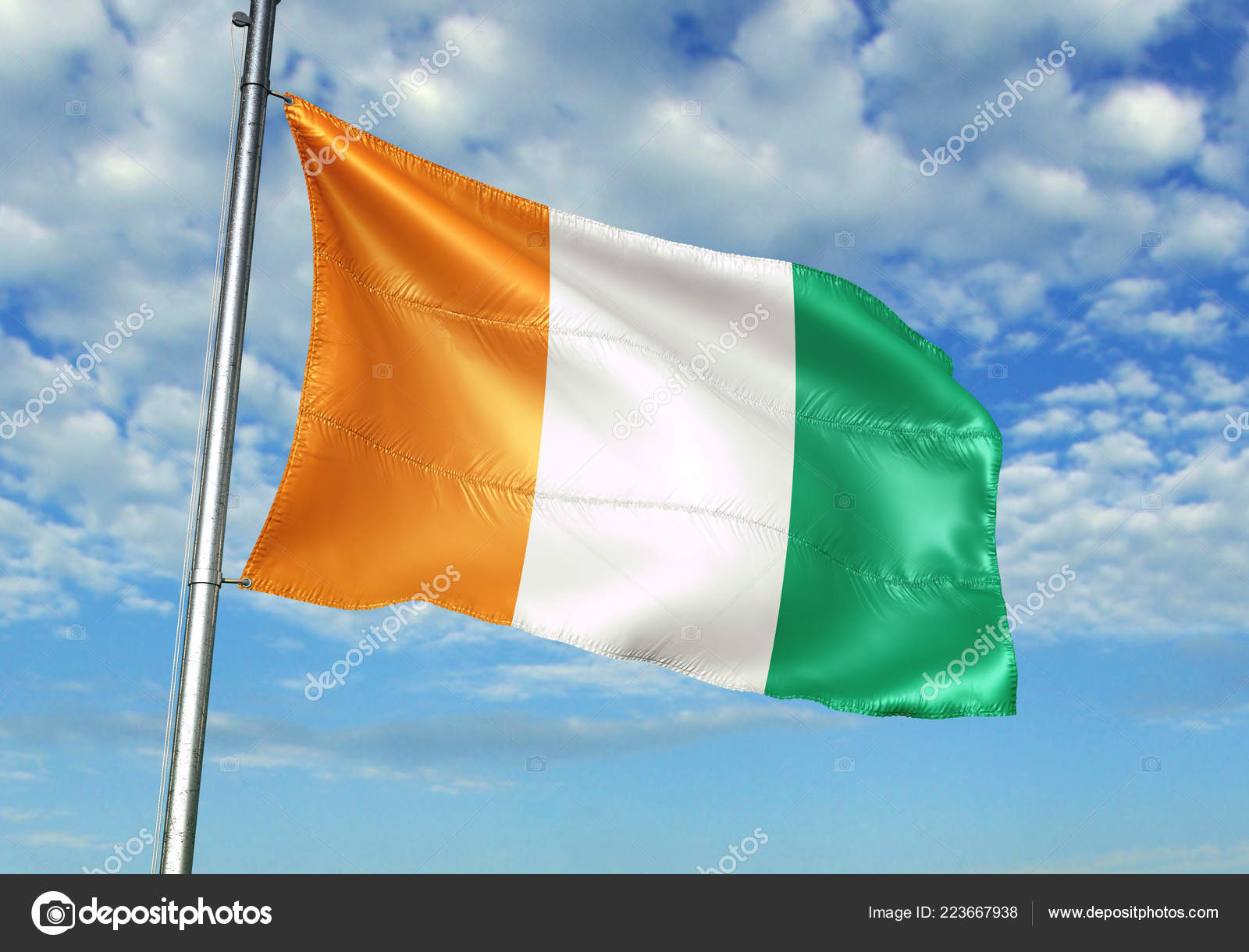 Cote D'ivoire Ivory Coast Flag Waving Flagpole Sky Background Realistic ...
