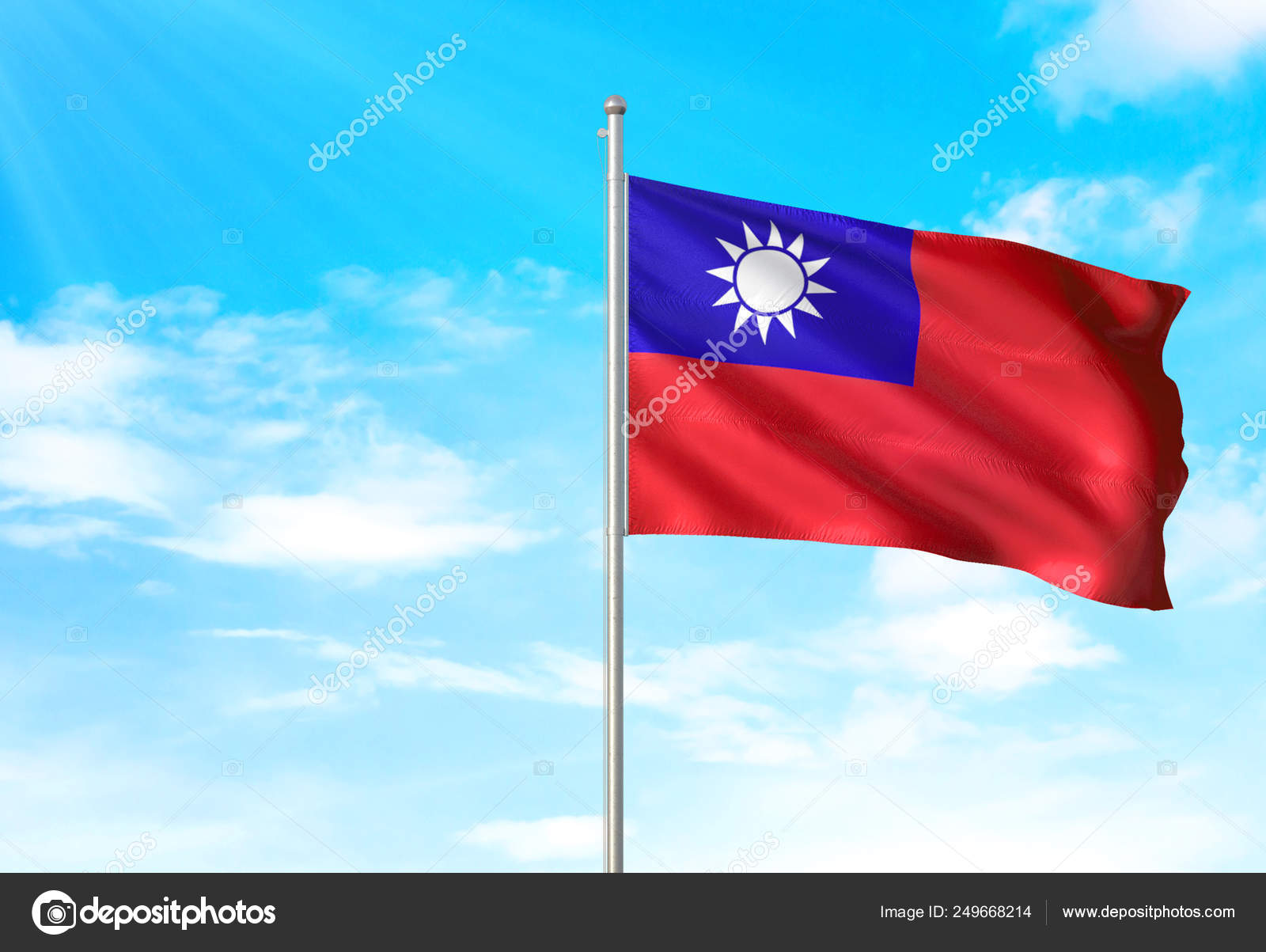 Taiwan flag waving sky background 3D illustration Stock Photo by ...