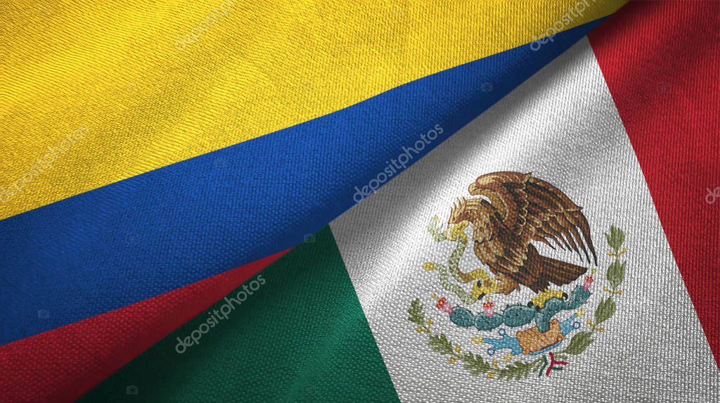 Colombia y México dos banderas de tela textil, textura de tela 2022