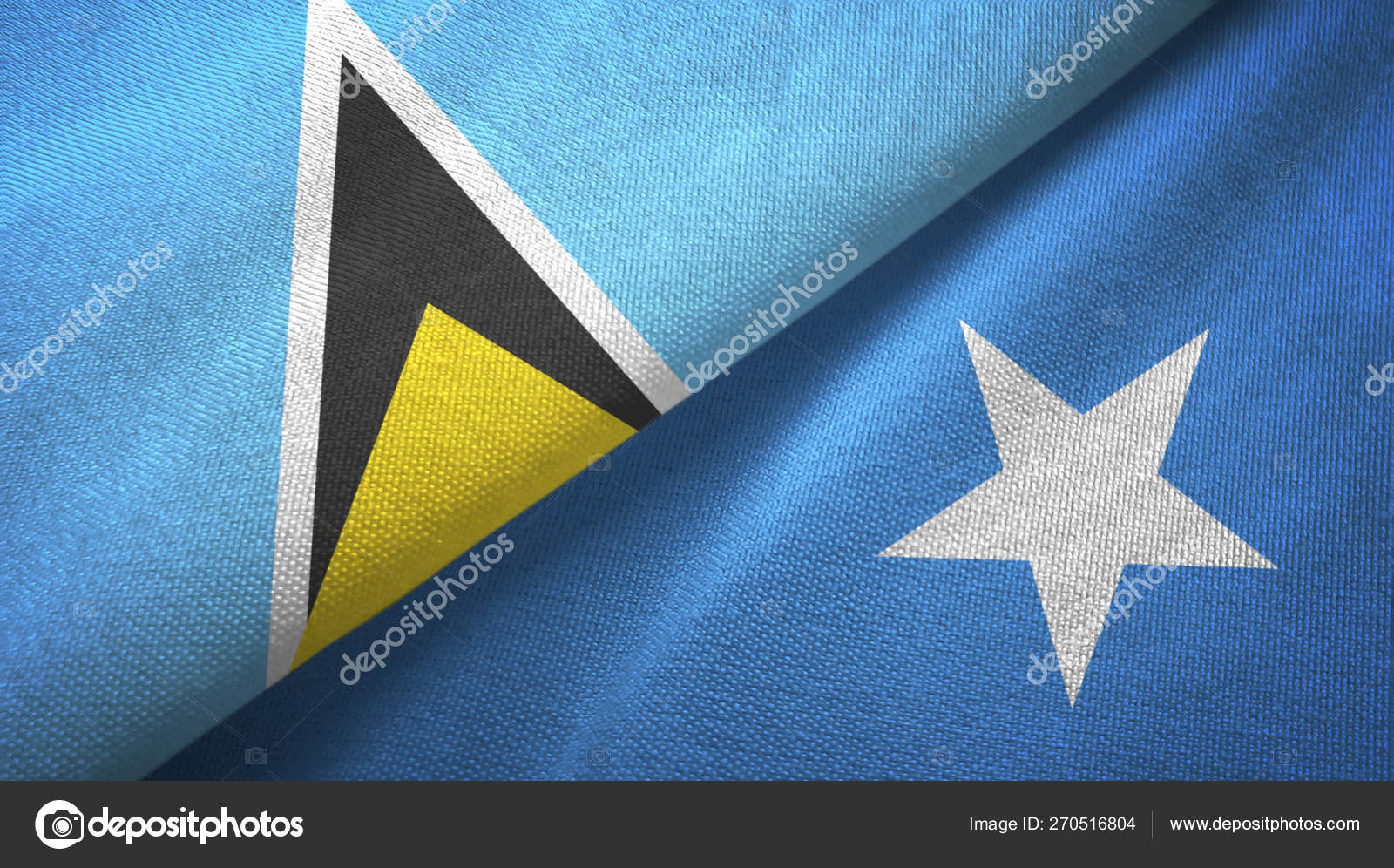 Saint Lucia and Somalia two flags textile cloth, fabric texture — Stock ...