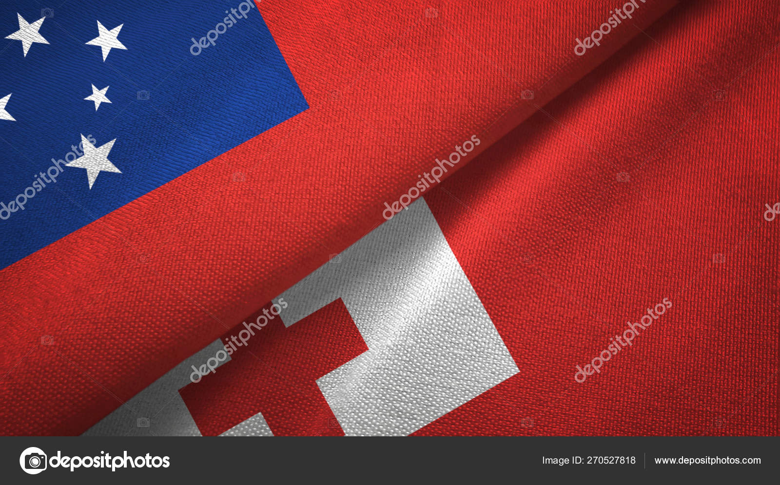 Samoa and Tonga two flags textile cloth, fabric texture — Stock Photo ...