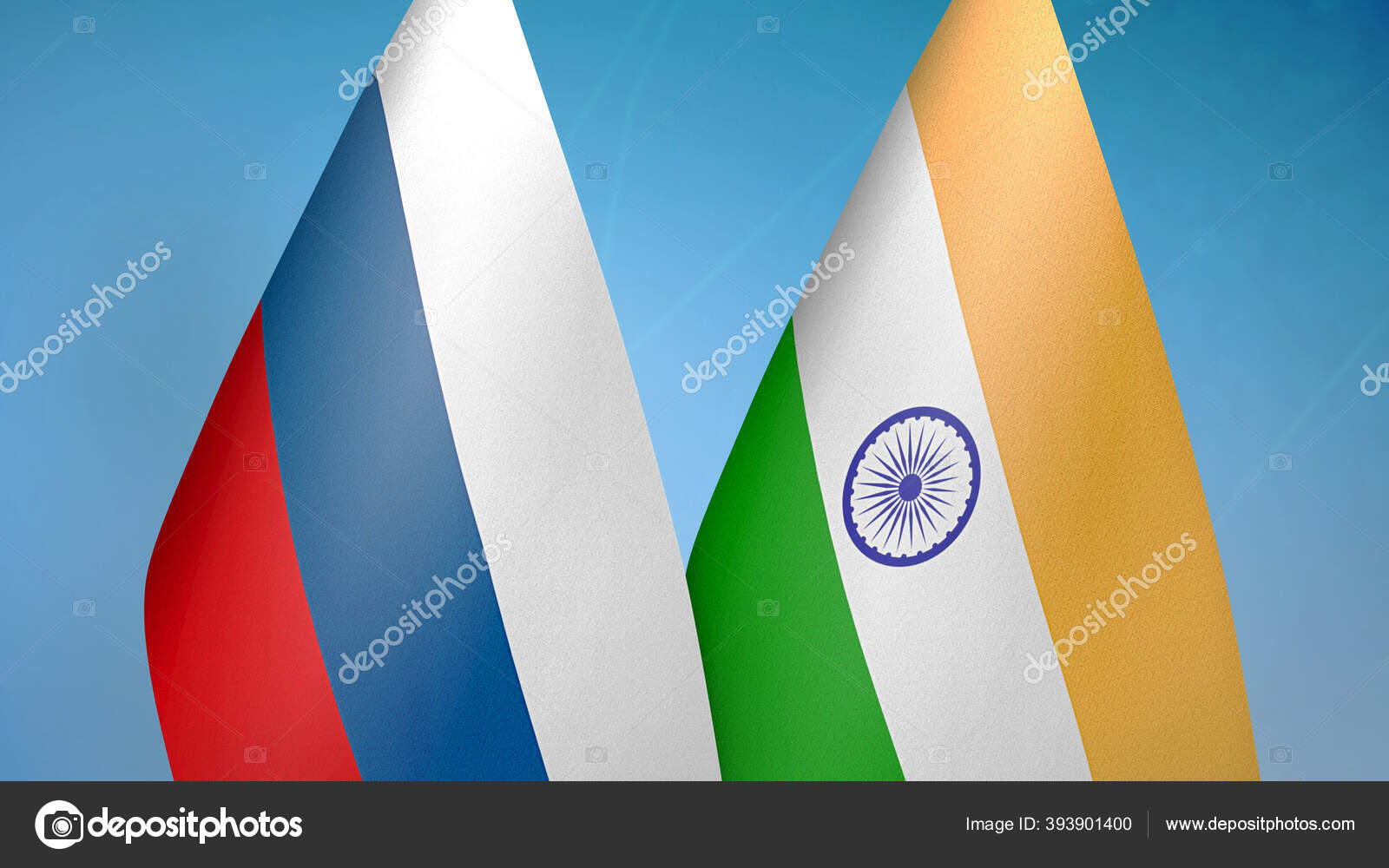 Russia India Two Flags Together Blue Background — Stock Photo ...