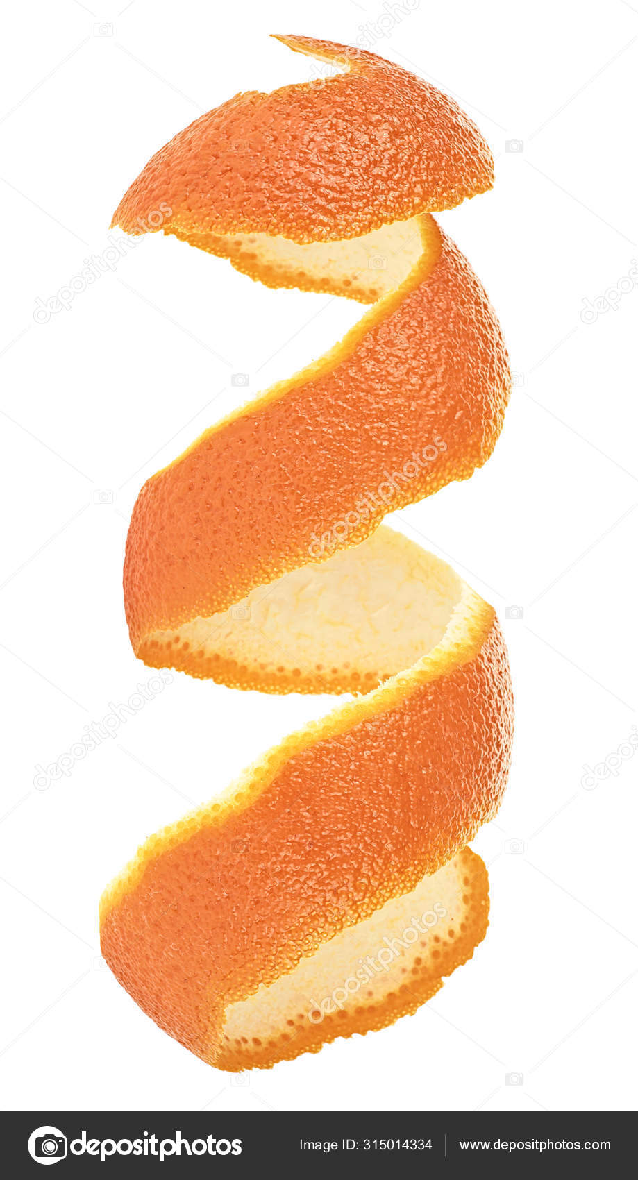Vertical image of ripe orange peel isolated on white background — Stock ...