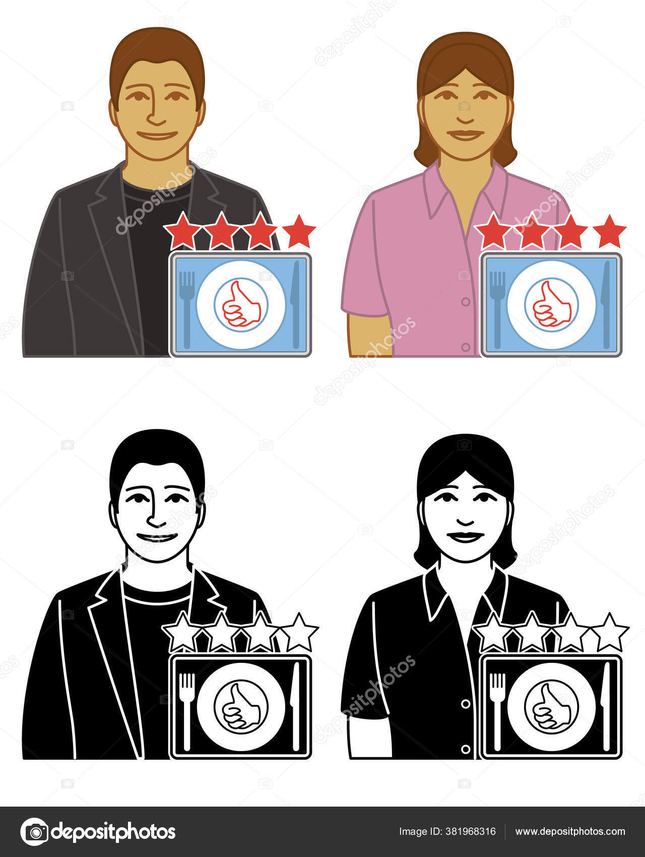 Set Food Restaurant Critic Vector Icons Male Female Star Thumbs Stock ...
