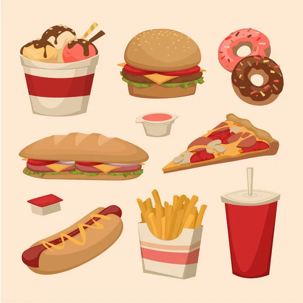 Junk Food Vector Illustrated Set. Fast Food Restaurant Menu Items Stock ...