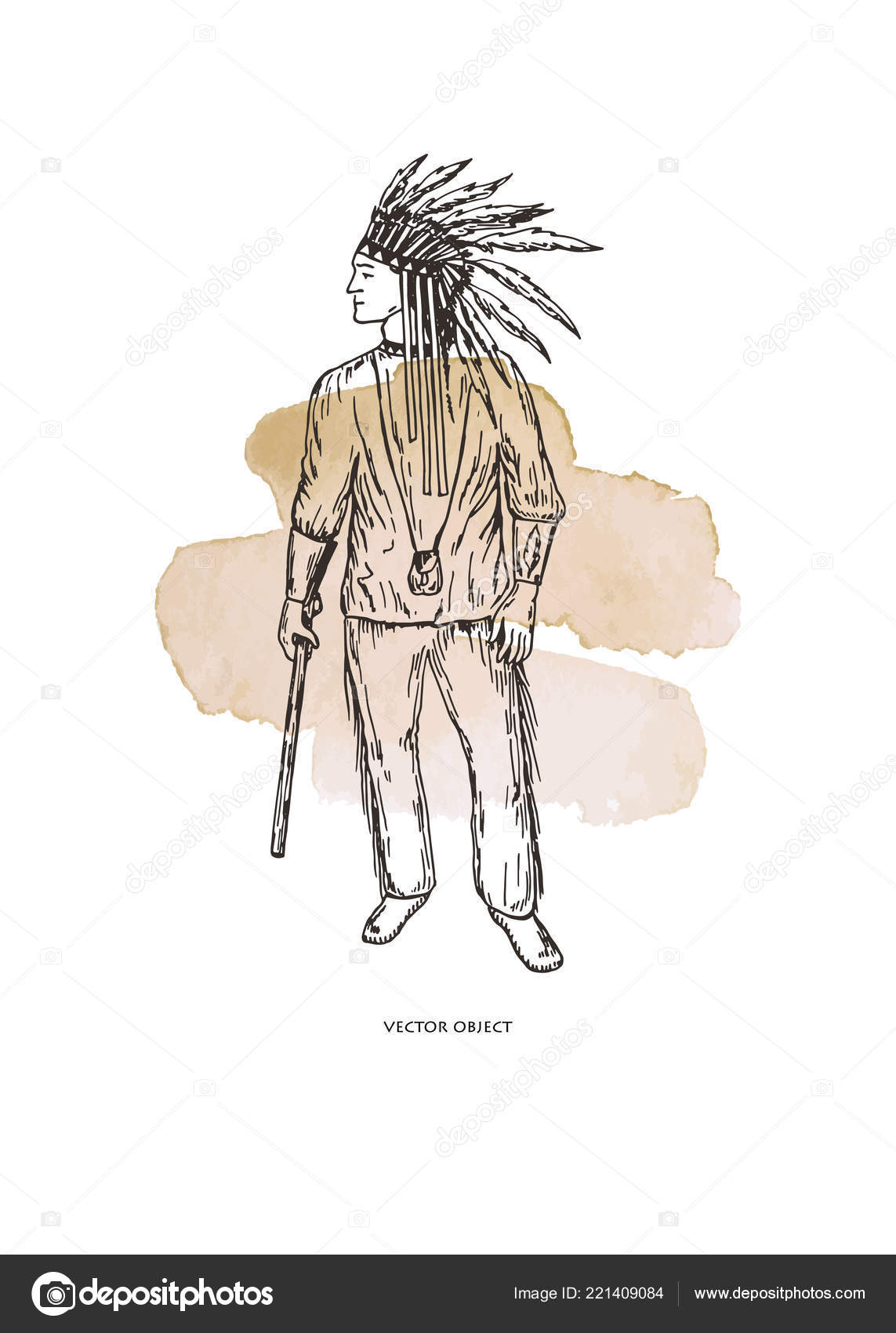 Vector Illustration Indian Native American Man Hunt Pen Style Drawing ...