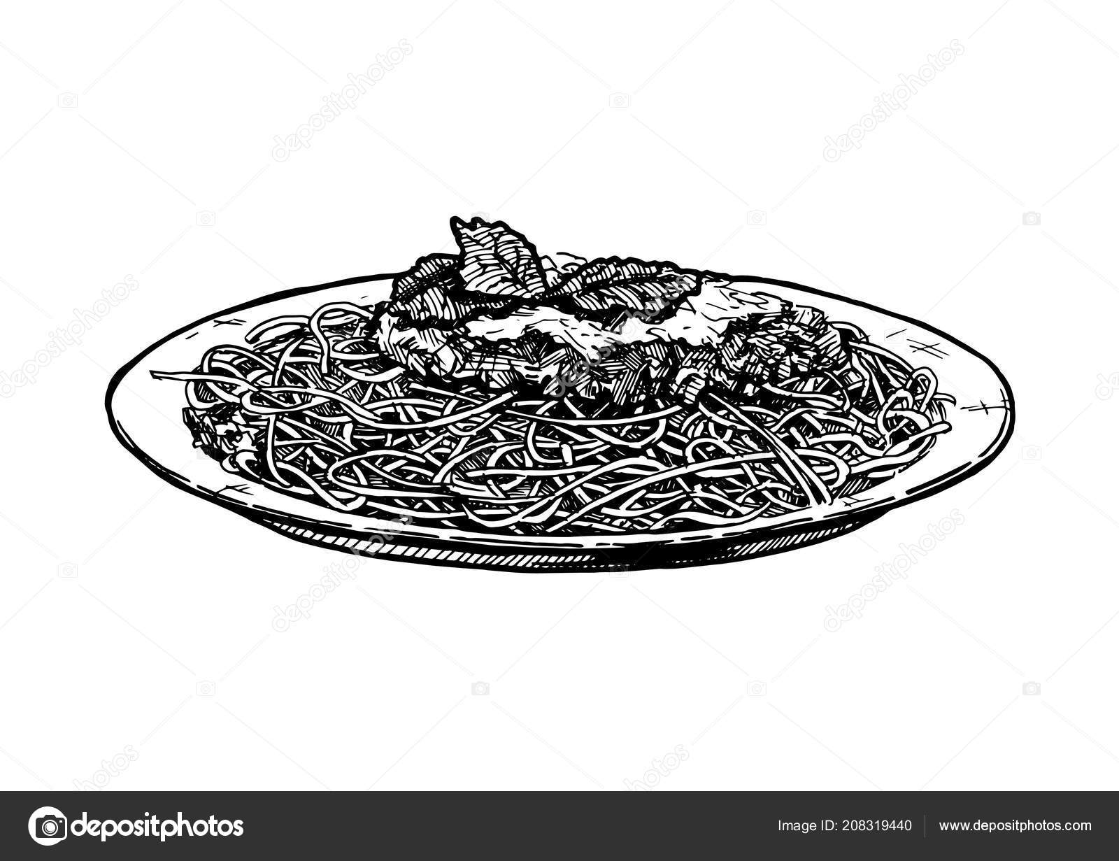 Vector Hand Drawn Illustration Spaghetti Dishes Plate Vintage Engraved ...
