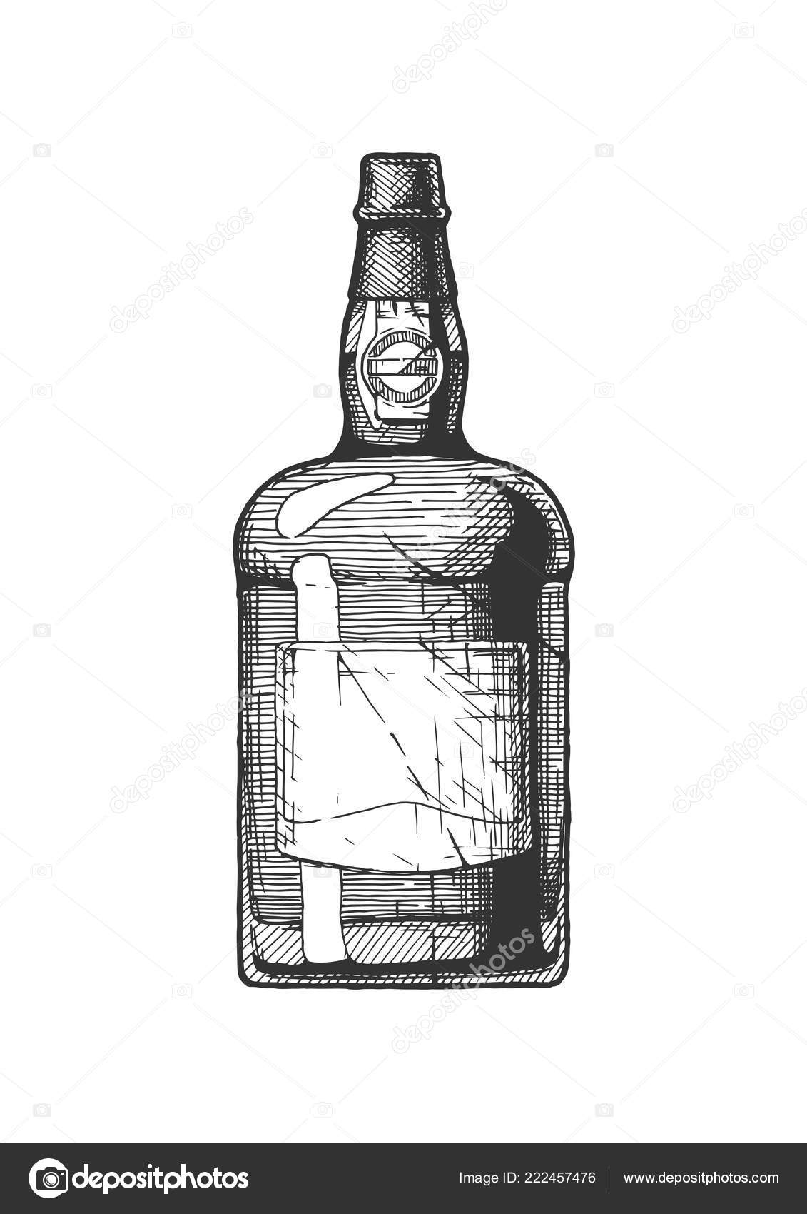 Vector Hand Drawn Illustration Port Wine Bottle Type Portuguese Dessert ...