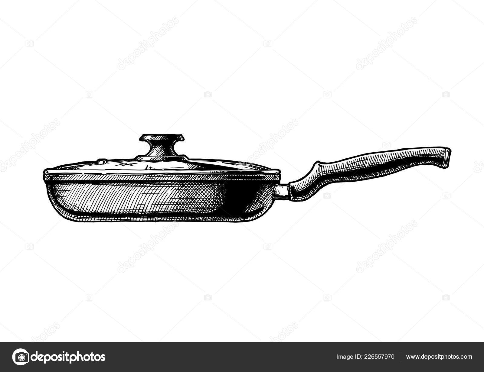 Vector Hand Drawn Illustration Frying Pan Vintage Engraved Style ...