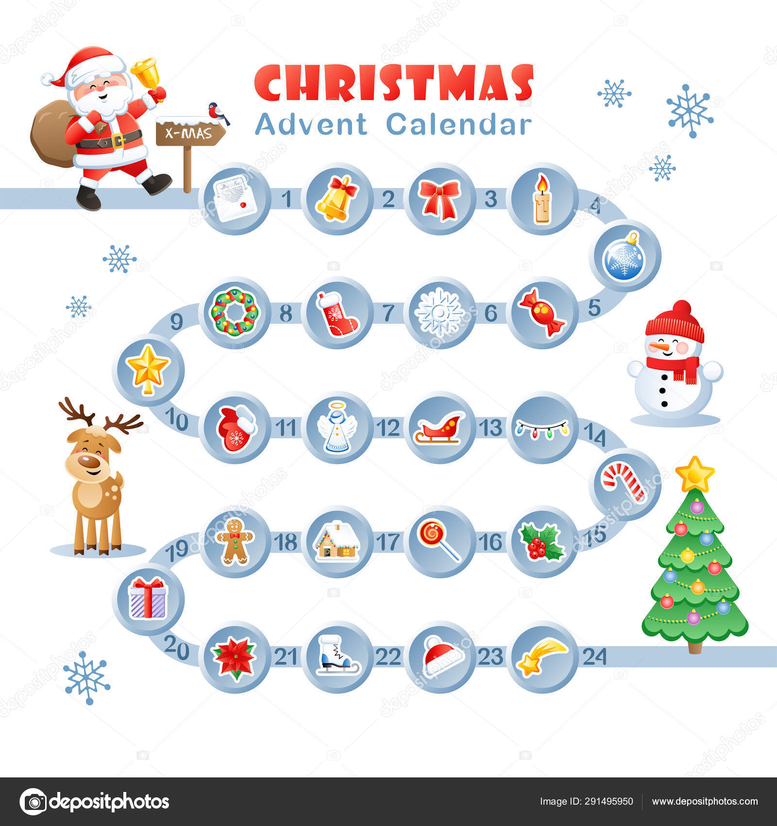 Christmas Countdown Advent Calendar Christmas Decorative Icons Cute ...