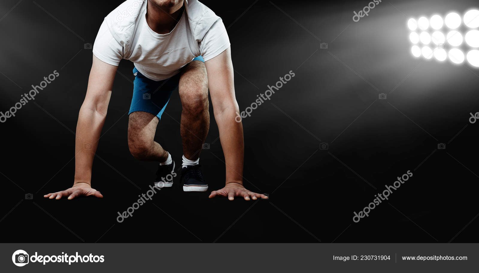 Man Staying Crouch Hands Touching Ground Runner Crouching Start Line ...