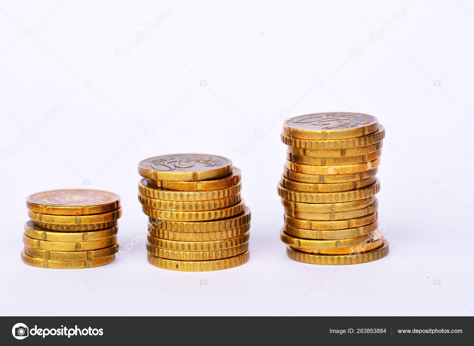 Number Coins Stacked Different Piles Together Form Upward Curve — Stock ...