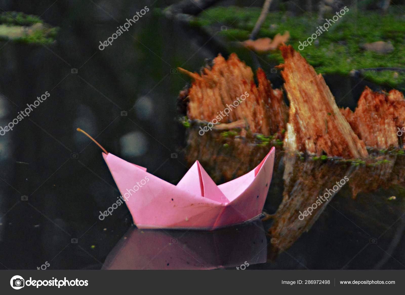 Self Folded Paper Boat Floats Ground Autumn Puddle Accumulated Rain ...