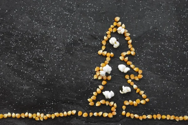 Popcorn Corn Shapes Christmas Tree Dark Background Popcorn Snowflakes ...