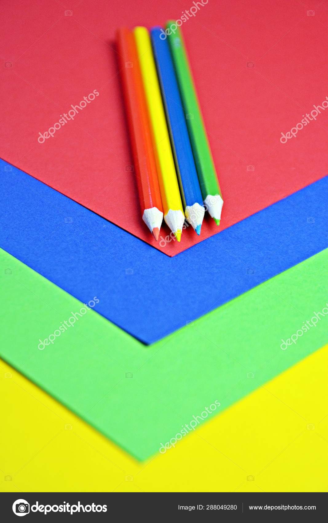 Four Different Colored Crayons Divide Area Four Levels Which Themselves ...