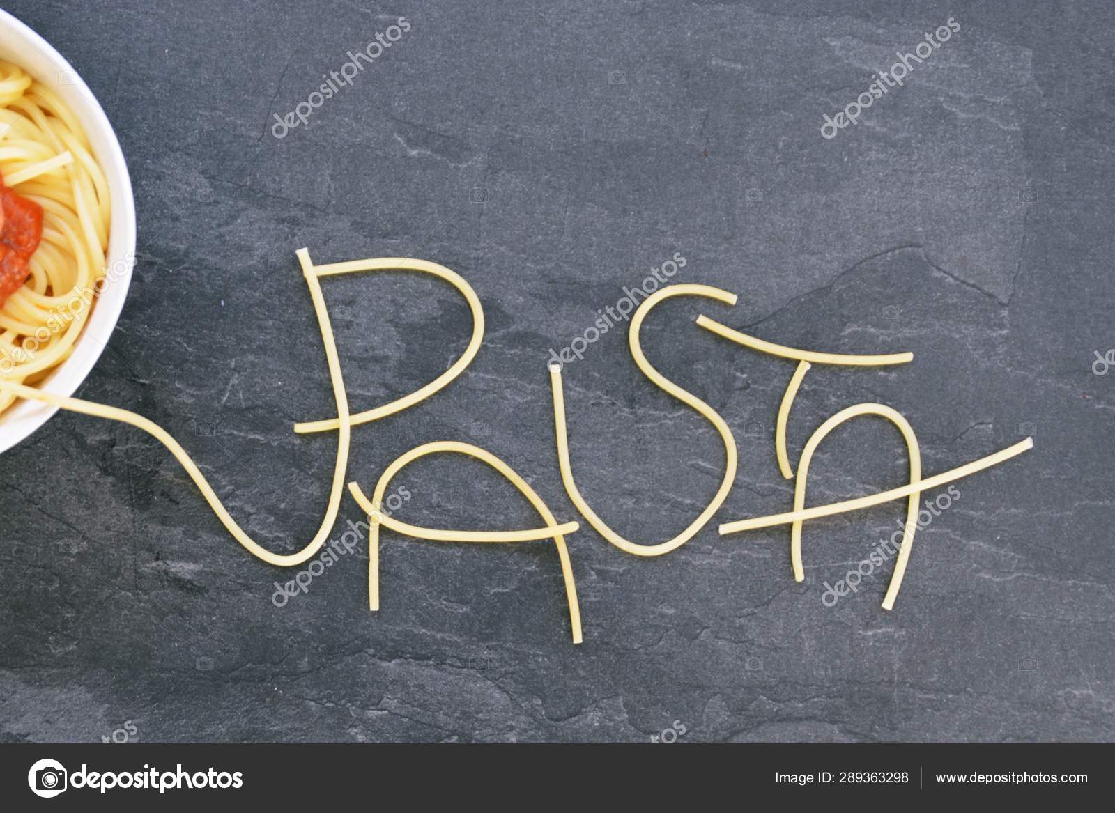 Spaghetti Word Pasta Written Dark Marble Surface Spaghetti Starts Small ...