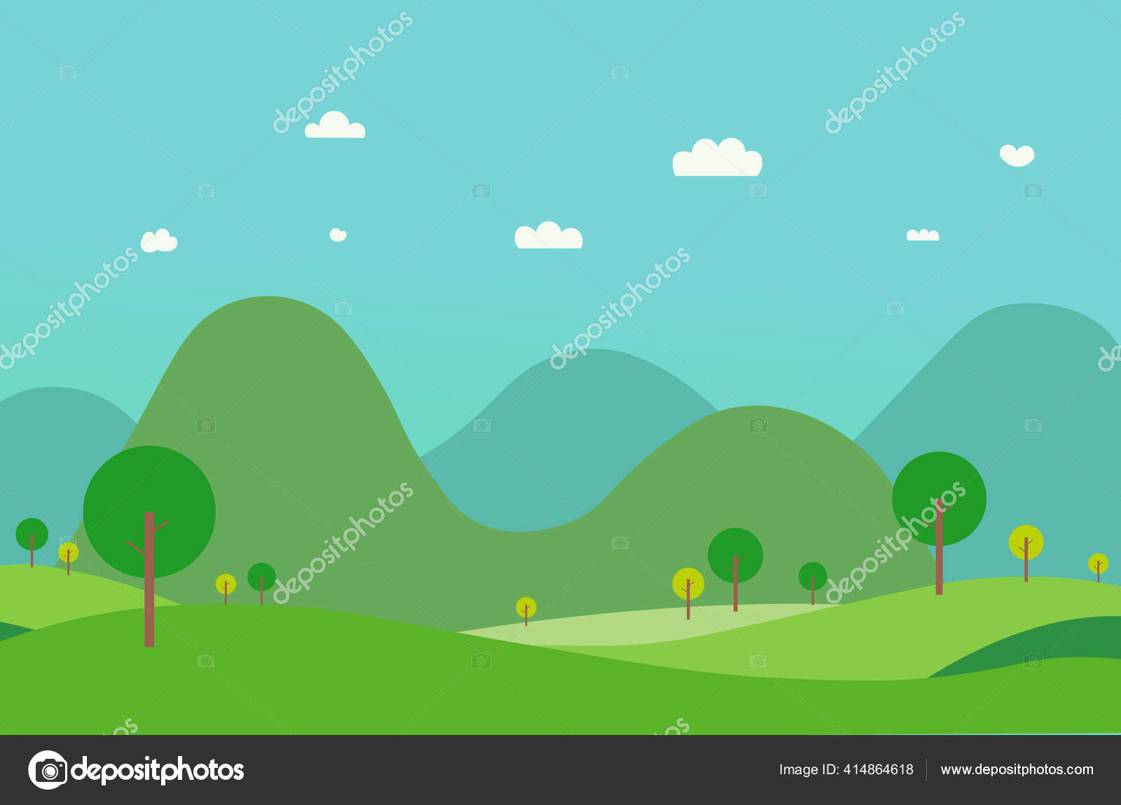 Nature Green Hills Landscape Mountain Vector Illustration Rural Scene Flat Stock Vector by ...