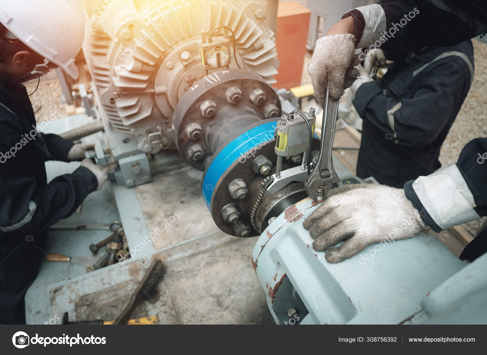 Technician Inspector Alignment Pump Electric Motor Repairing Work ...