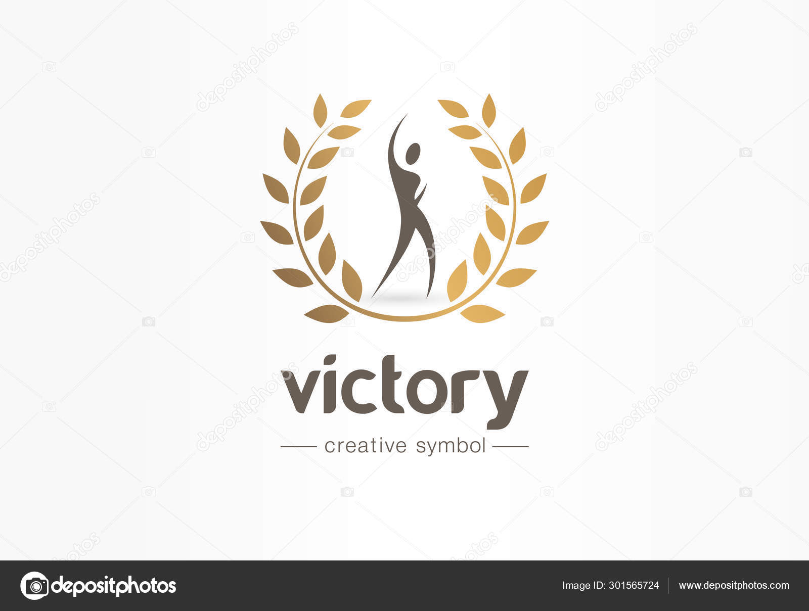 Victory, happy man and gold laurel wreath creative symbol concept ...
