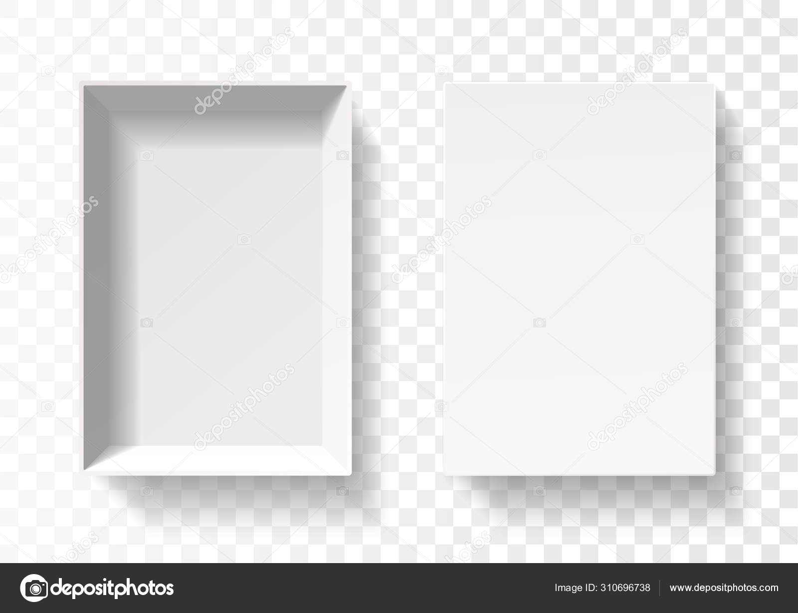 Open white pack box. Empty cardboard container template. 3d top view ...