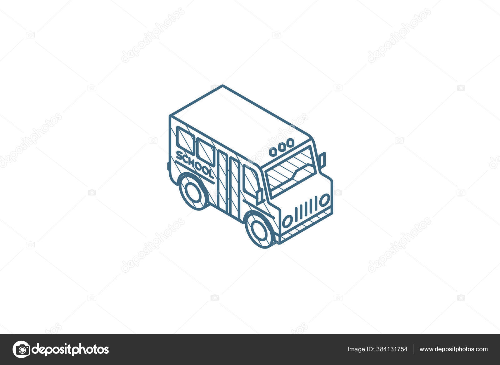 School Bus Isometric Icon Vector Illustration Isolated Line Art ...