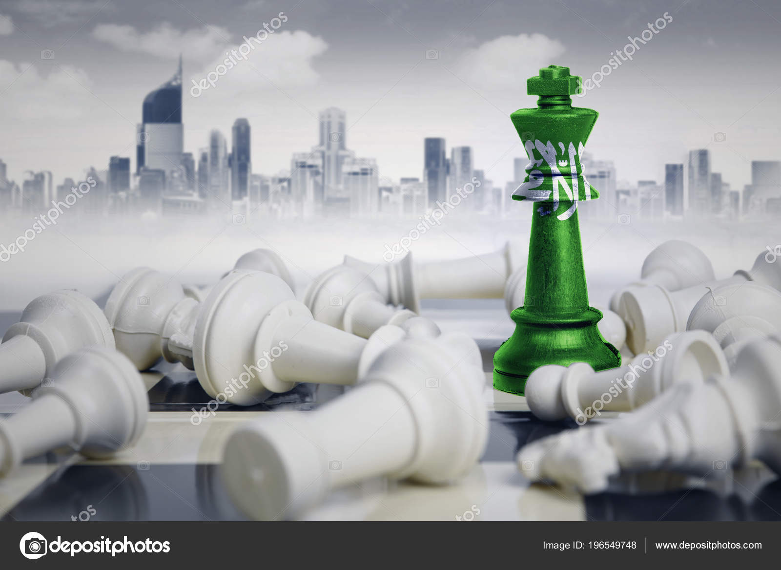Image Chess King Saudi Arabia Flag Defeating White Chess Pieces — Stock ...