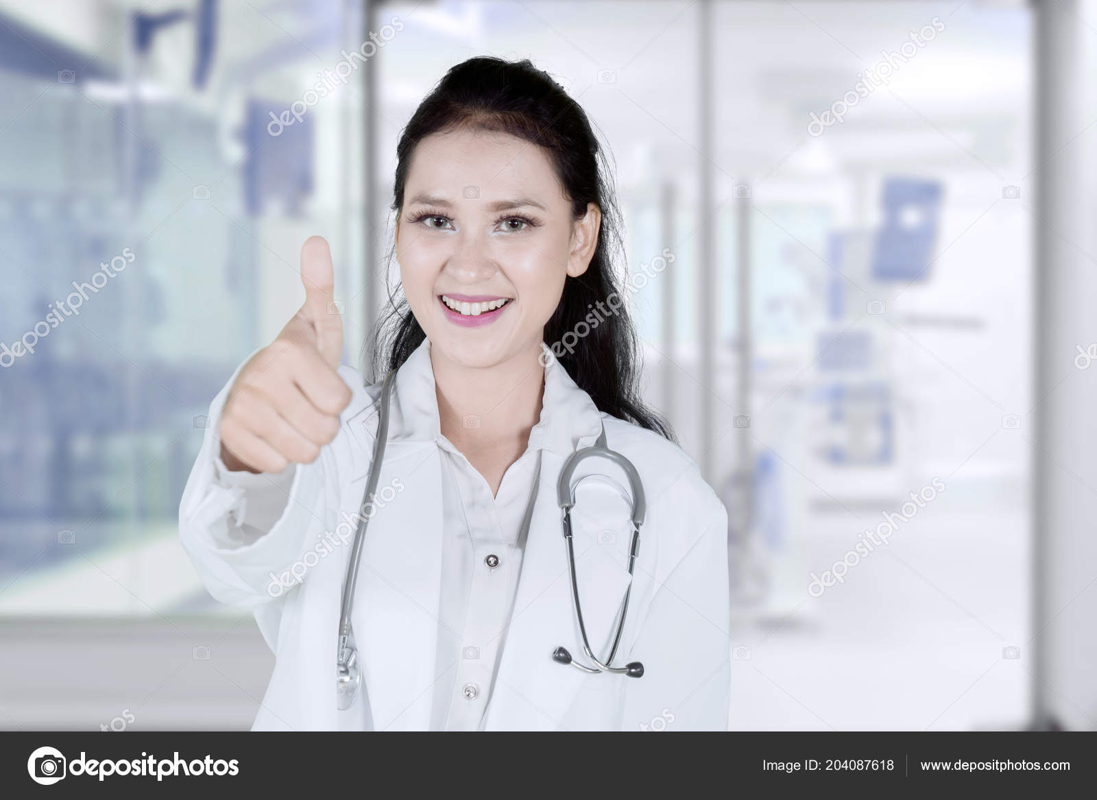 Image Caucasian Female Physician Showing Her Thumb Camera While ...