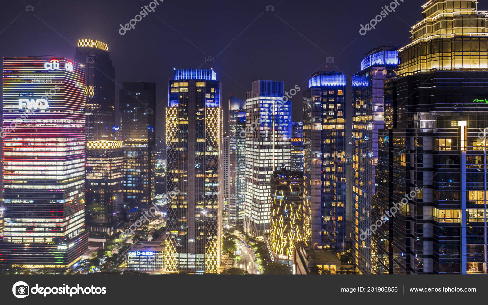 Jakarta Indonesia December 2018 Modern High Buildings Glowing Lights ...