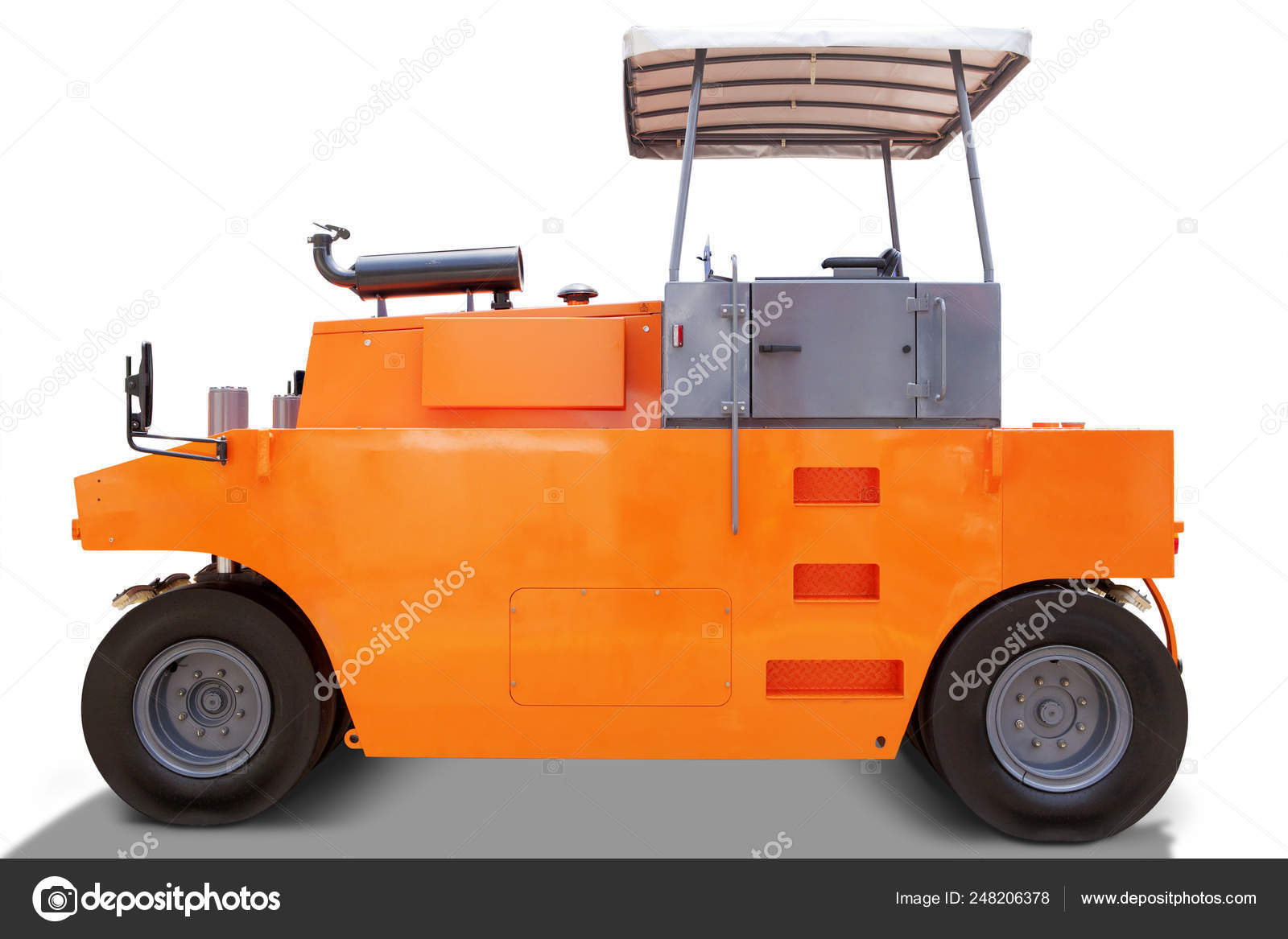 New asphalt roller with orange color on studio — Stock Photo ...