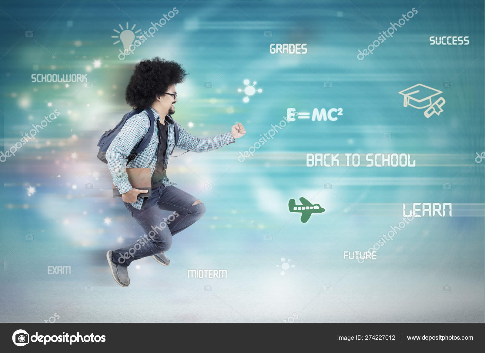 Afro college student runs fast inside binary code — Stock Photo ...