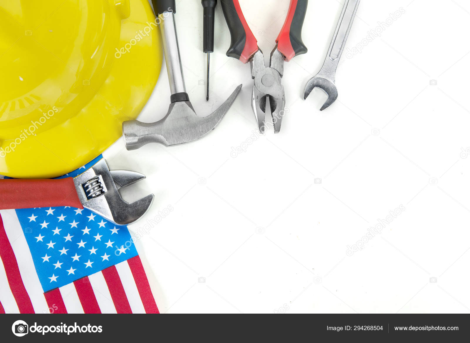 Construction tools and American flag with copy space Stock Photo by ...