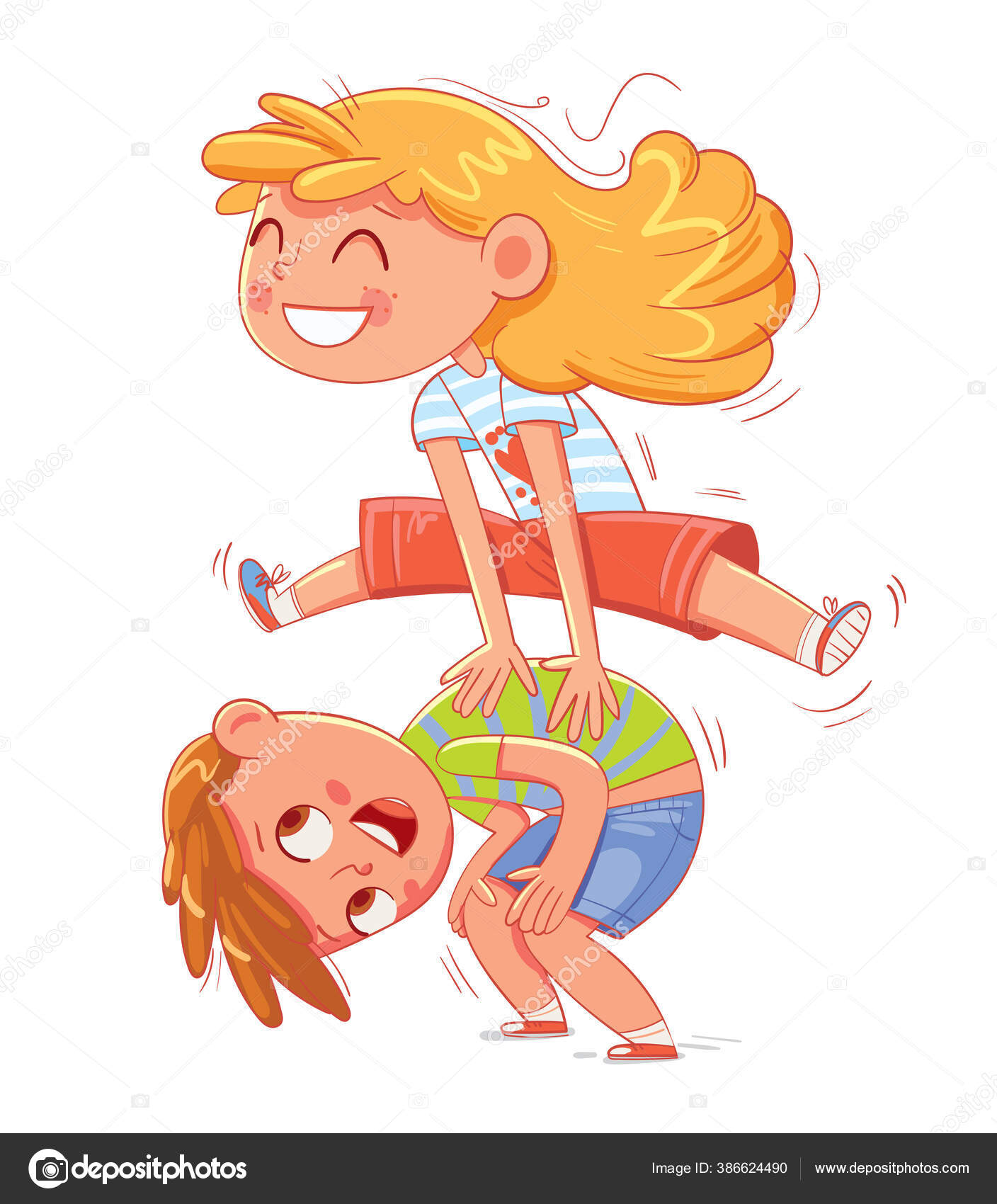 Children Playing Leapfrog Funny Cartoon Character Vector Illustration ...