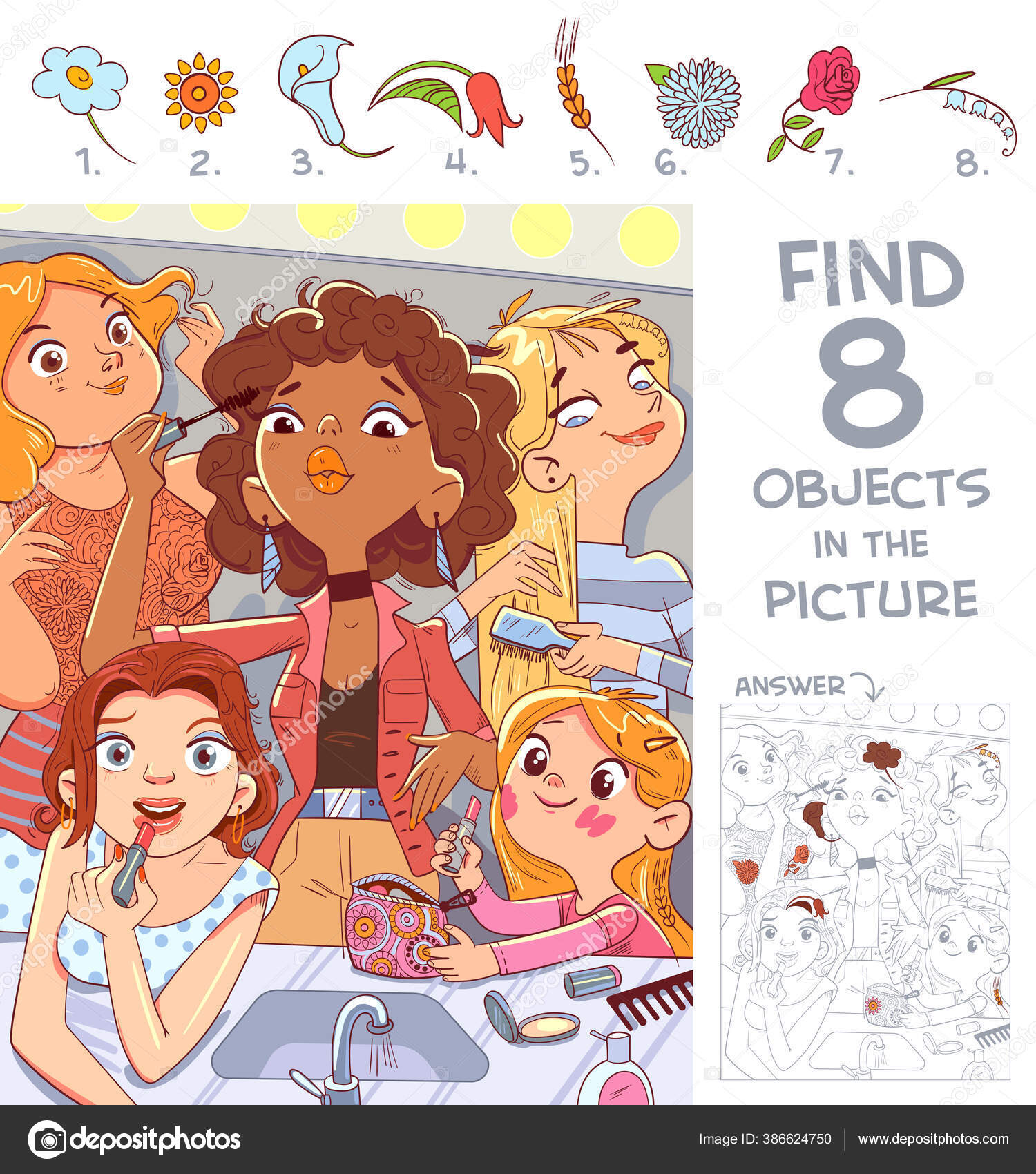 Find Objects Picture Puzzle Hidden Items Girls Paint Eyelashes Lips ...
