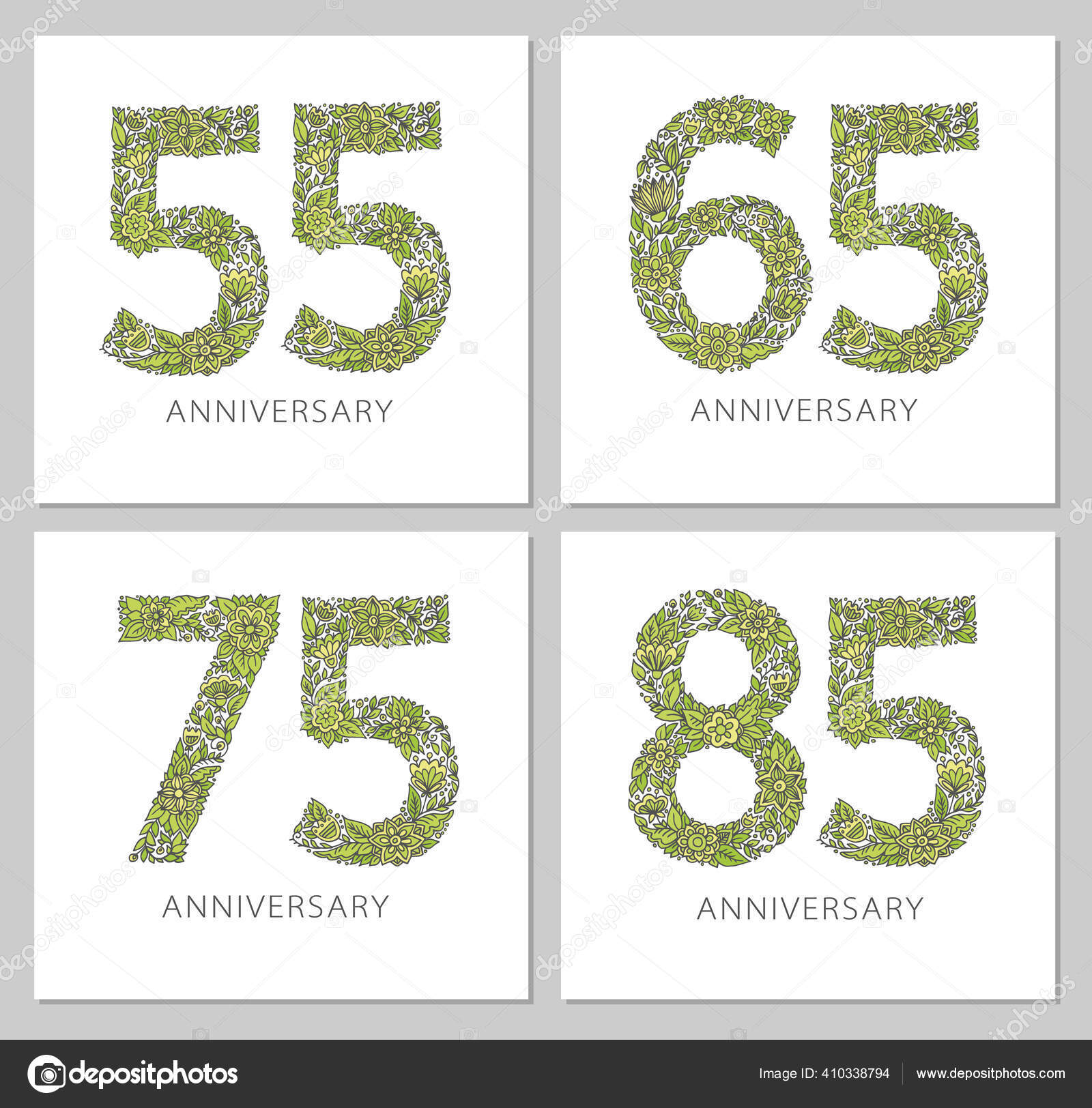 Flowers numbers cards set. Anniversary invitations. Creative vector ...