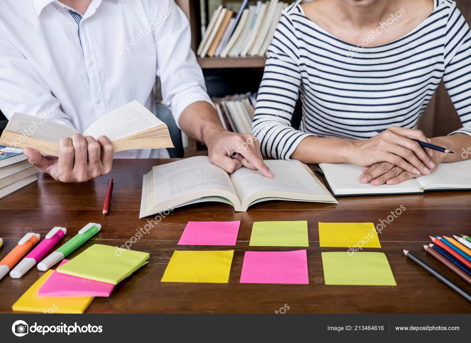 Education Teaching Learning Concept Two High School Students Classmates ...