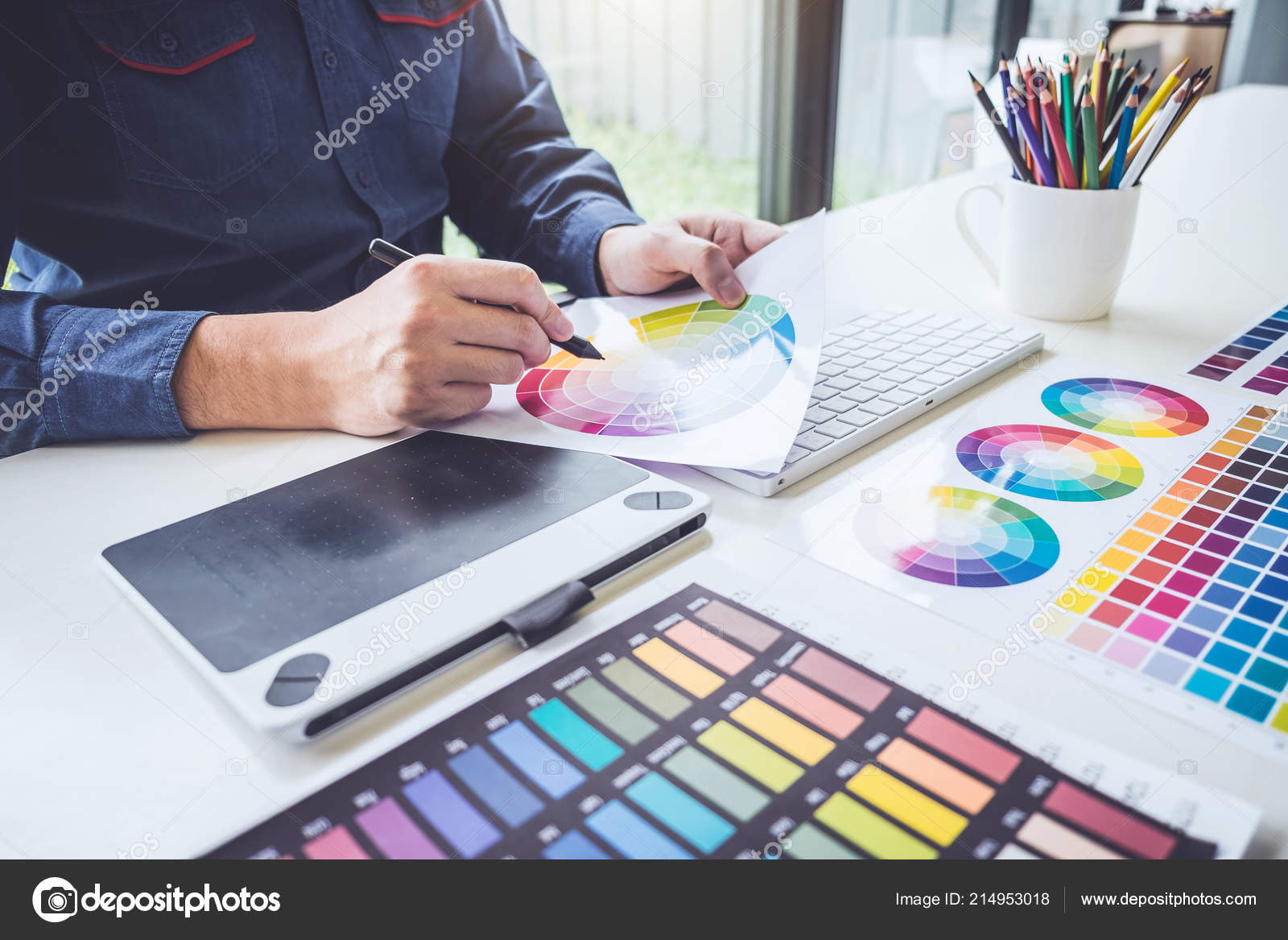 Image Male Creative Graphic Designer Working Color Selection Drawing ...