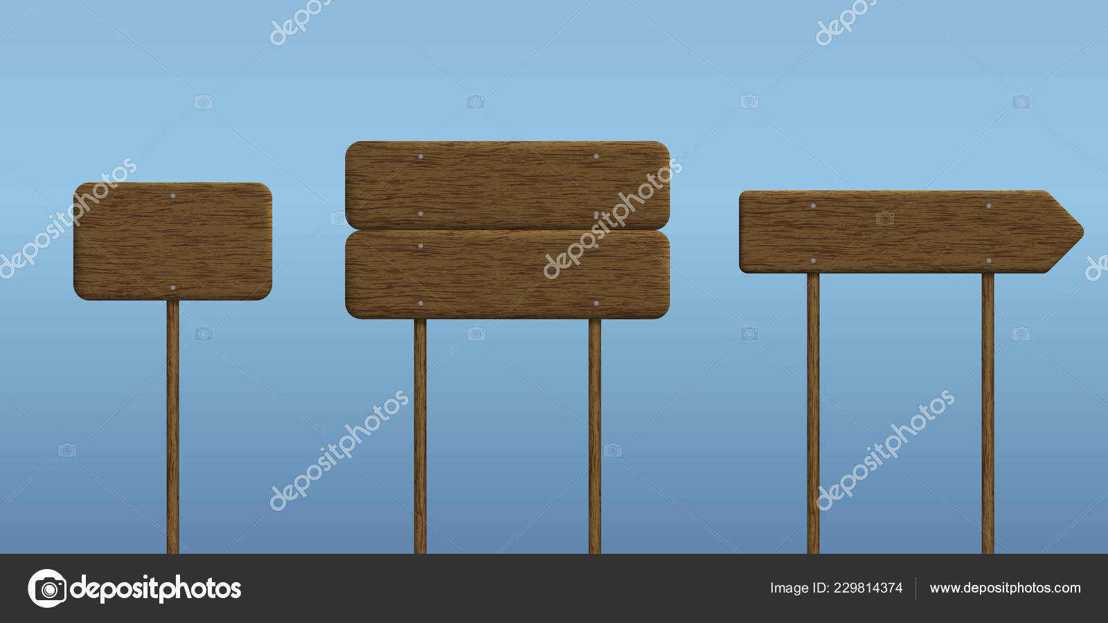 Realistic Illustration Set Wooden Sign Stick Blue Sky Background ...
