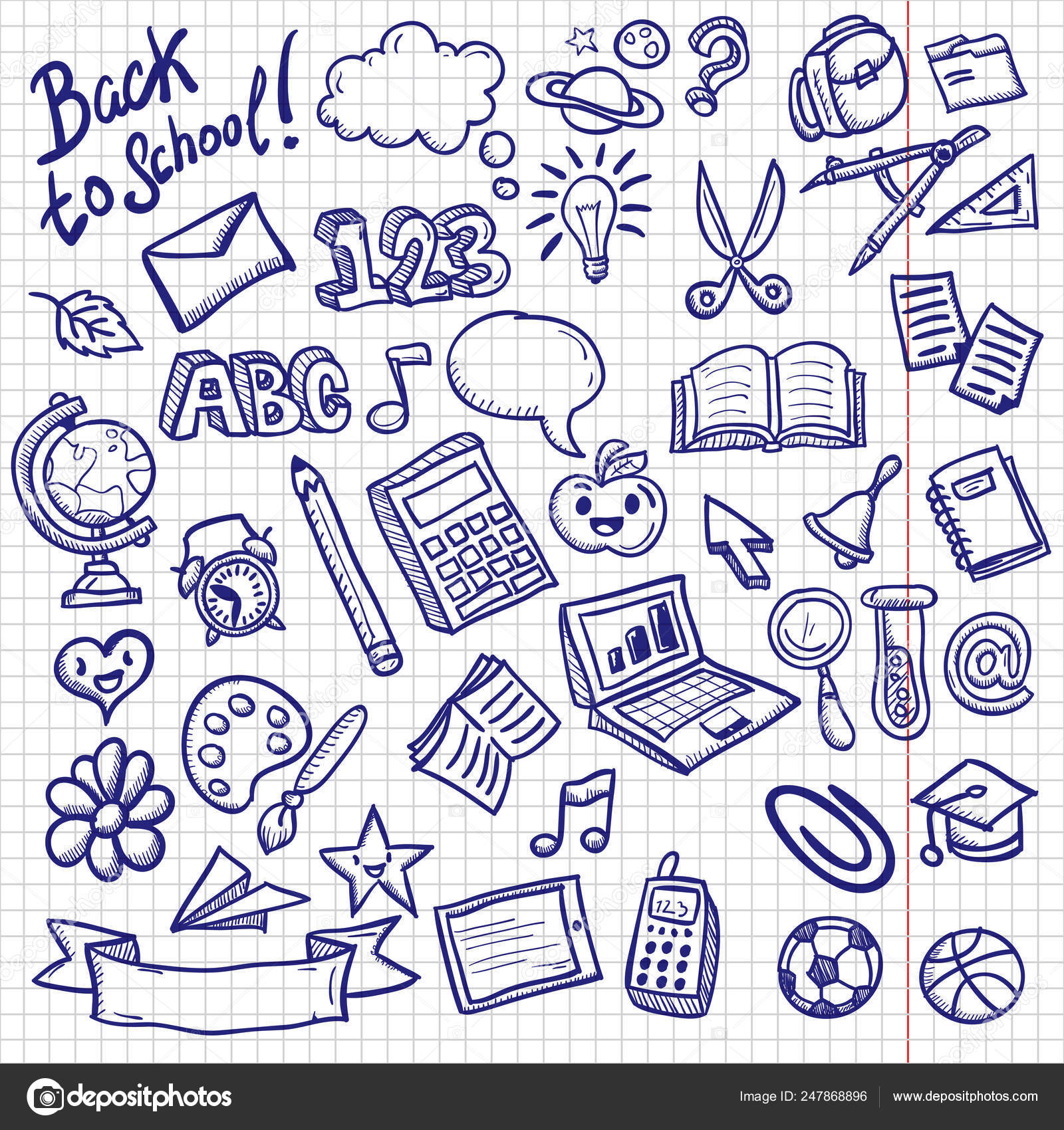 School Objects Icons Doodle Collection Stock Vector Image by ...