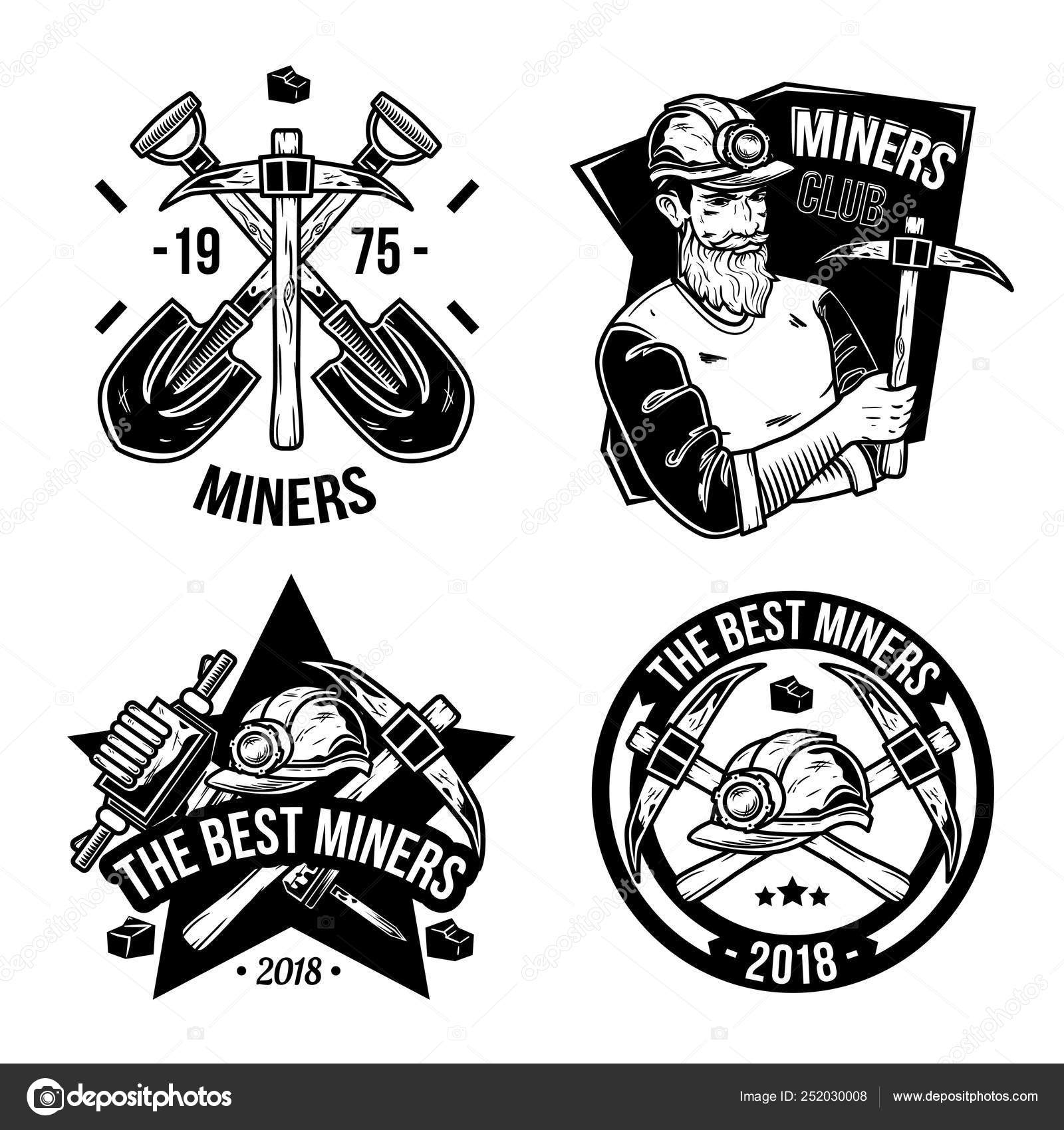 Conjunto de emblemas mineros vintage vector, gráfico vectorial ...
