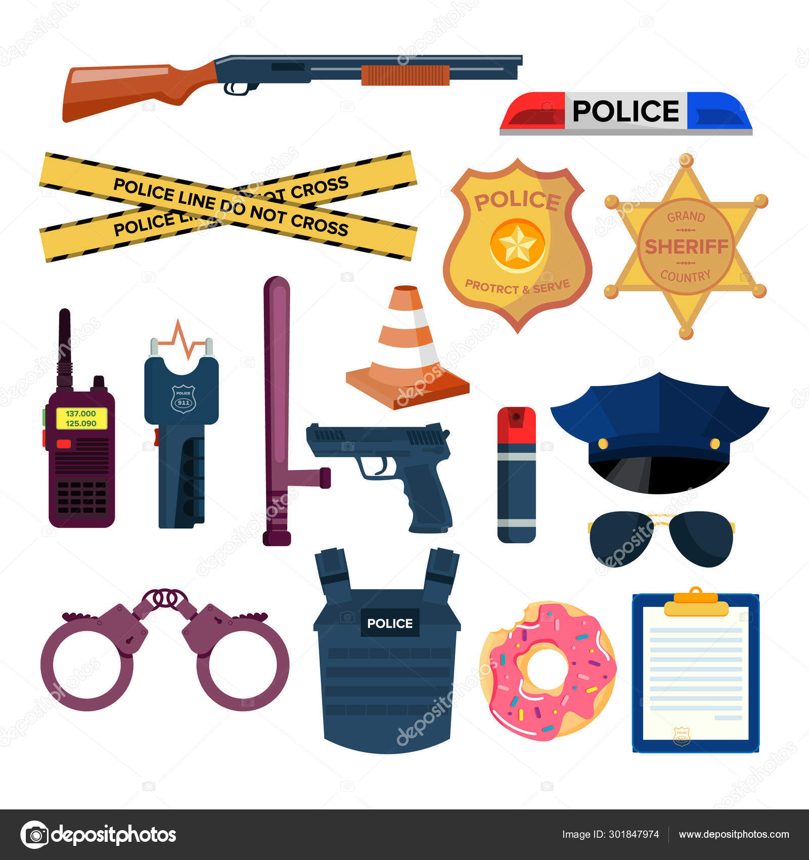 Set of flat police elements Stock Vector Image by ©antonantipov #301847974