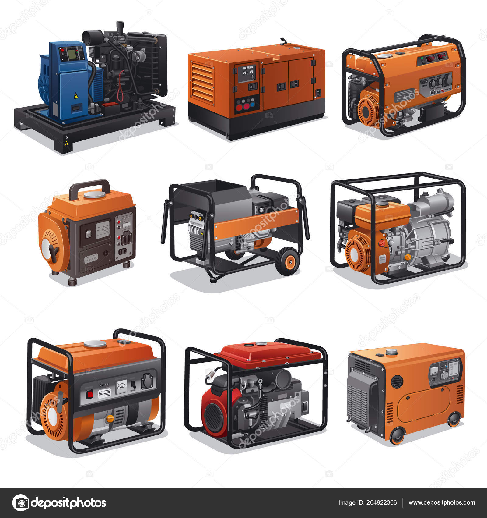 Illustration Different Type Industrial Small Power Generators Stock ...