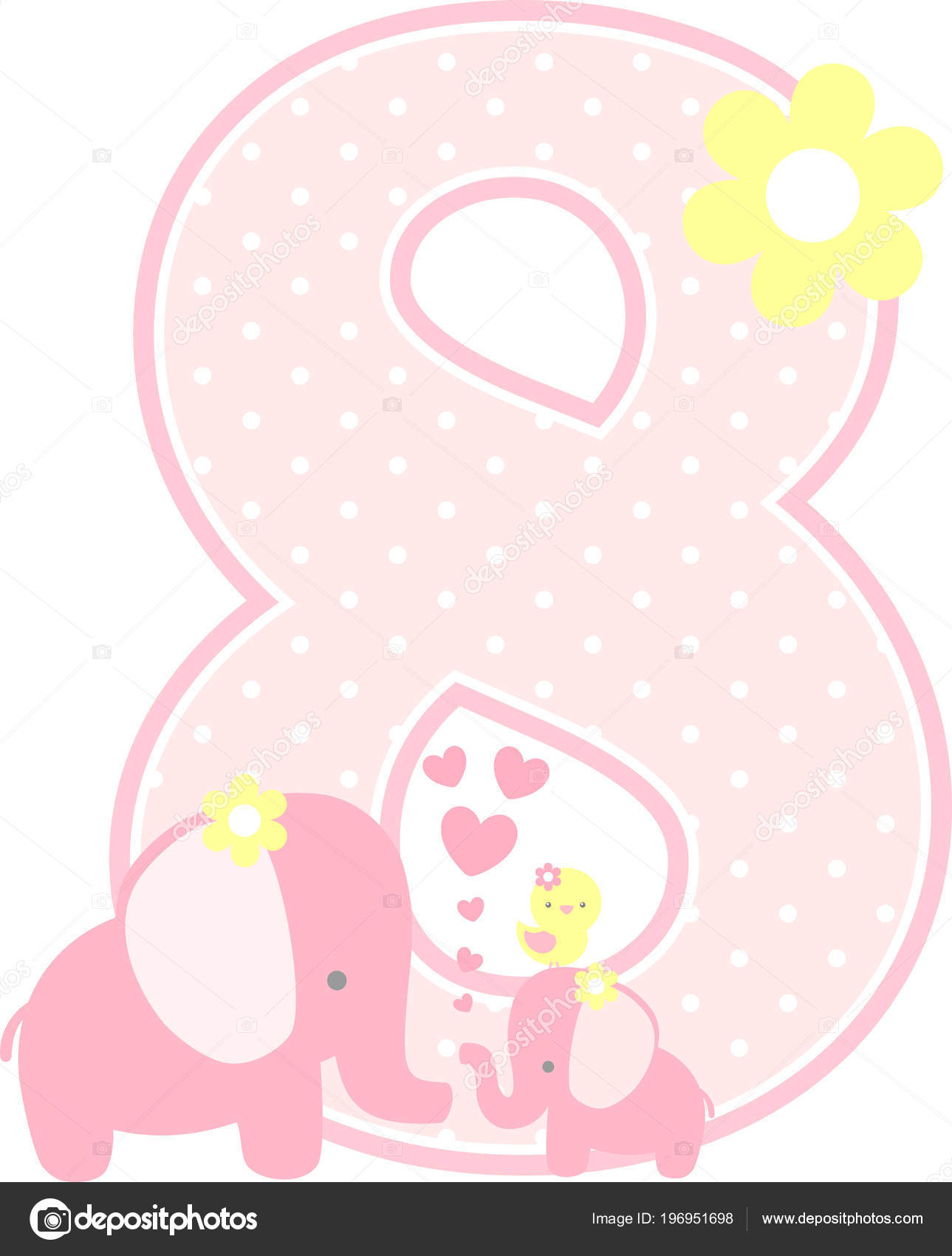 Número Con Elefante Lindo Pequeño Elefante Bebé Aislado Blanco Puede ...