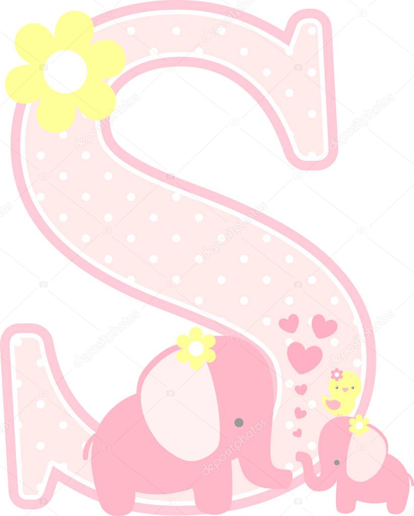 inicial s con elefante lindo y pequeño elefante bebé aislado en blanco ...