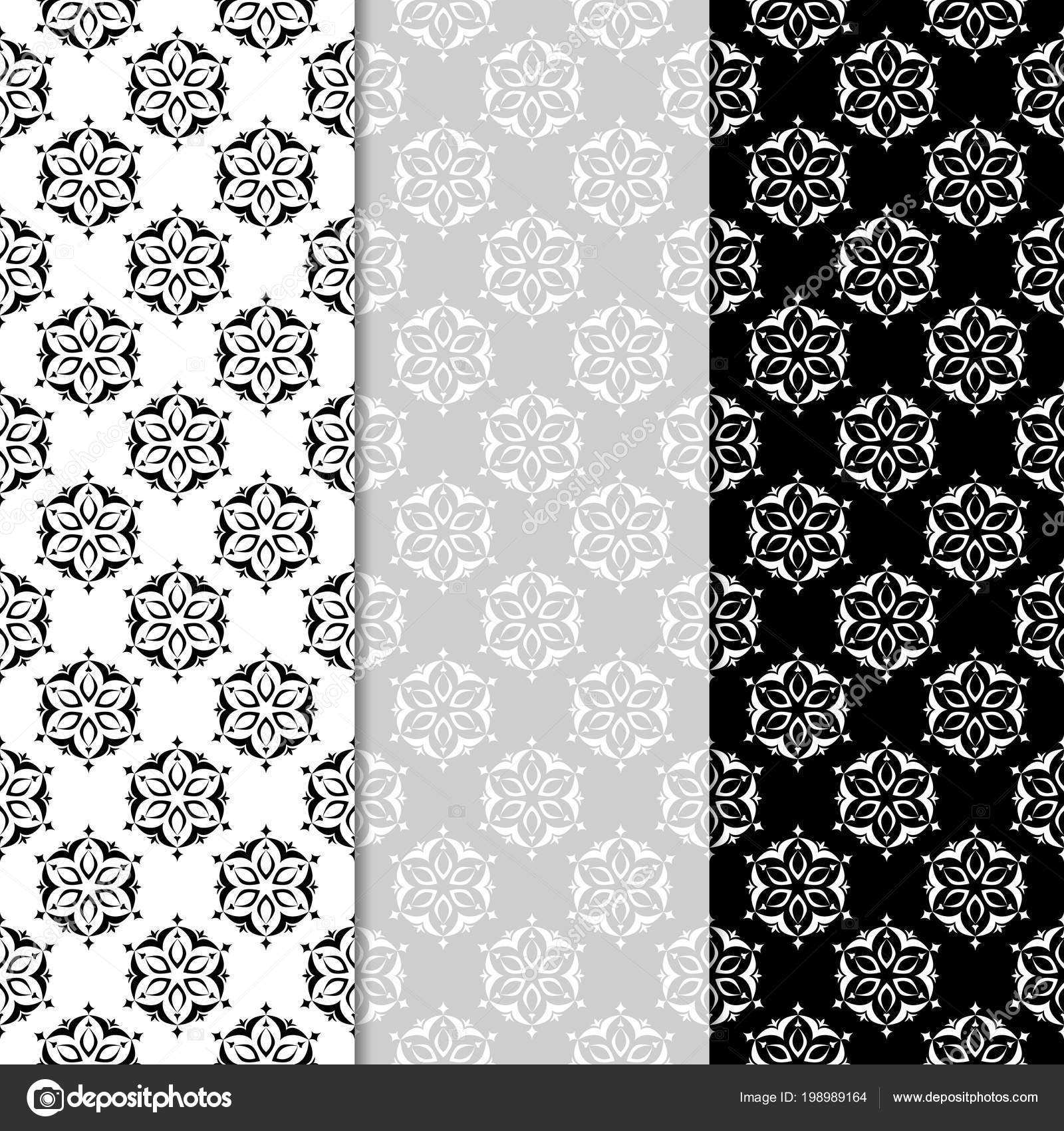 Floral Monochrome Seamless Patterns Backgrounds Fower Elements ...