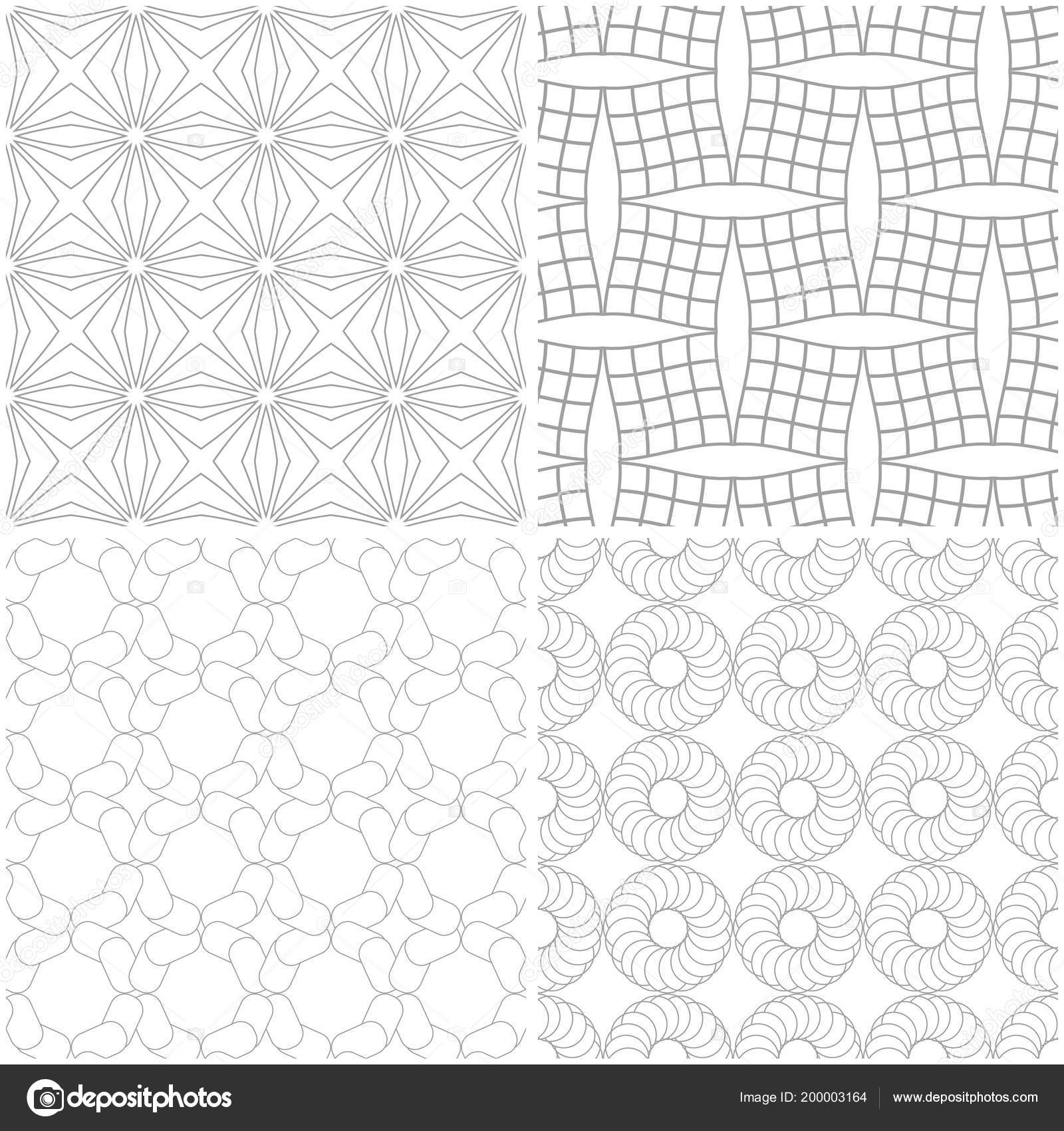 Geometric Patterns Set Light Gray White Seamless Backgrounds Vector ...