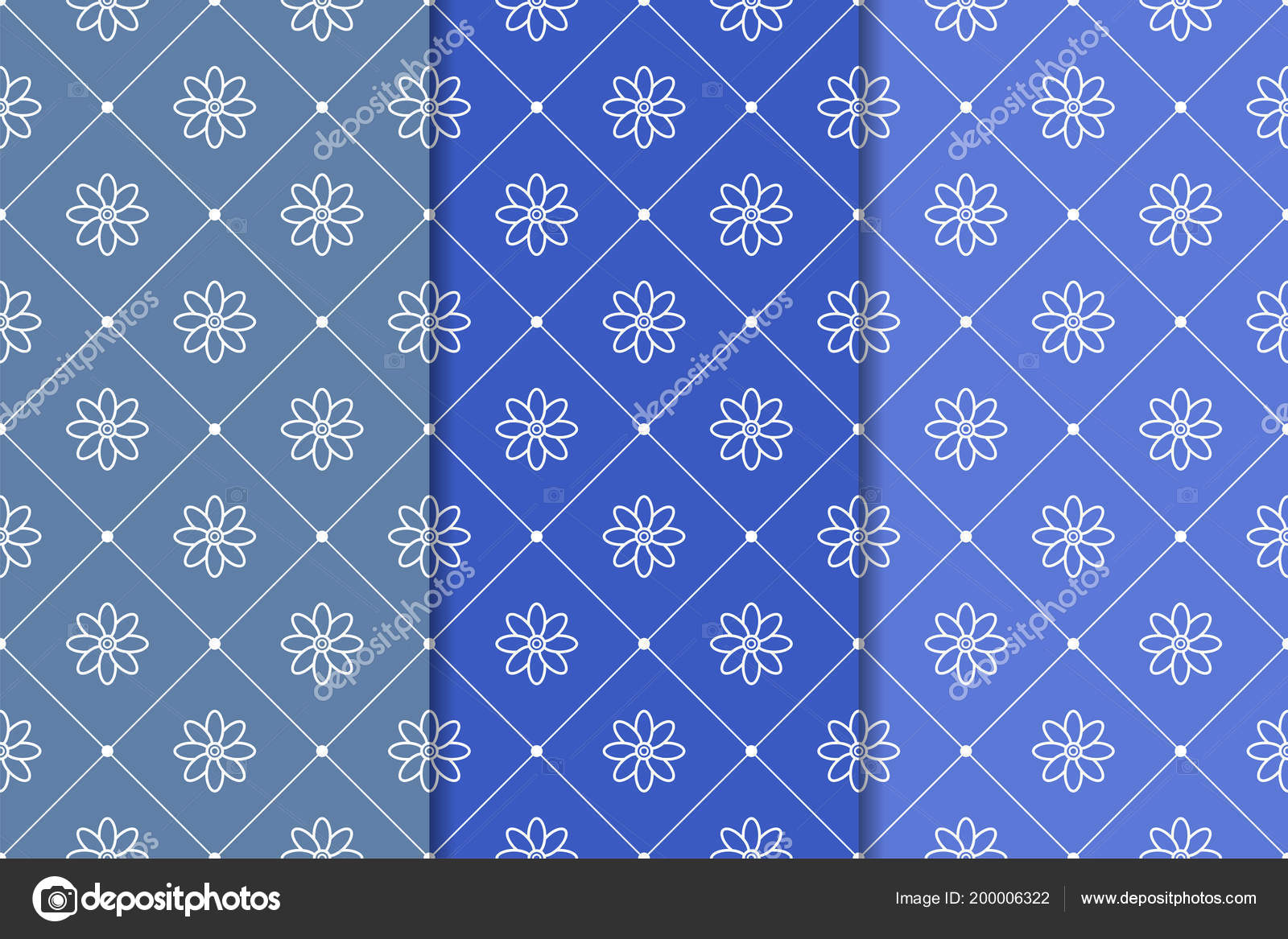 Set Floral Ornaments Blue Vertical Seamless Patterns Wallpaper ...