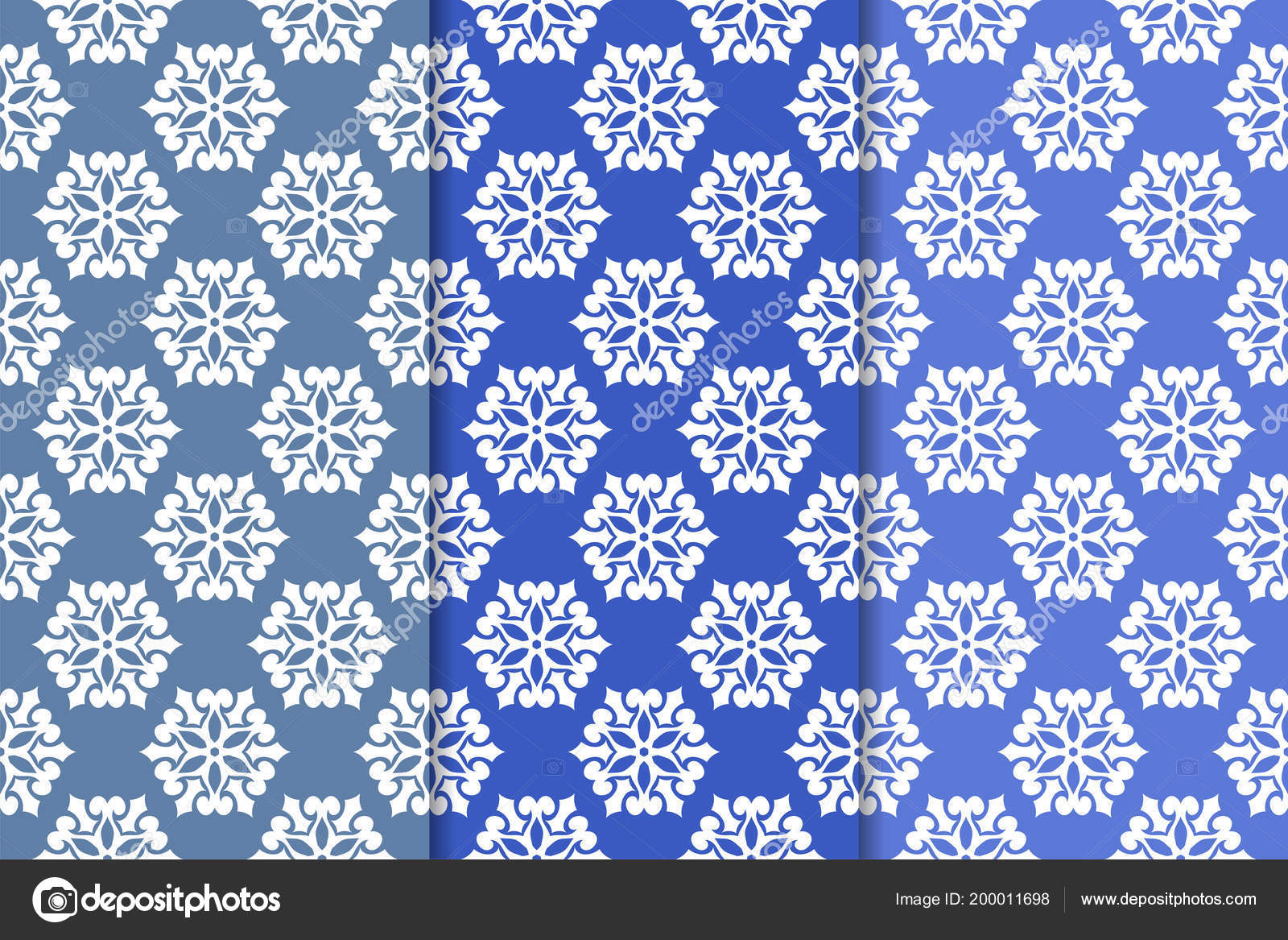Set Floral Ornaments Blue Vertical Seamless Patterns Wallpaper ...